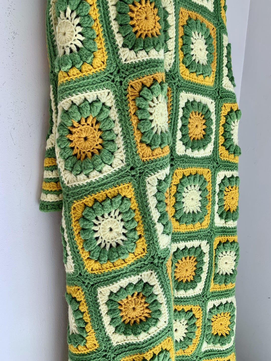 Vintage Crochet Afghan Avocado Green and Orange Granny Squares - Etsy