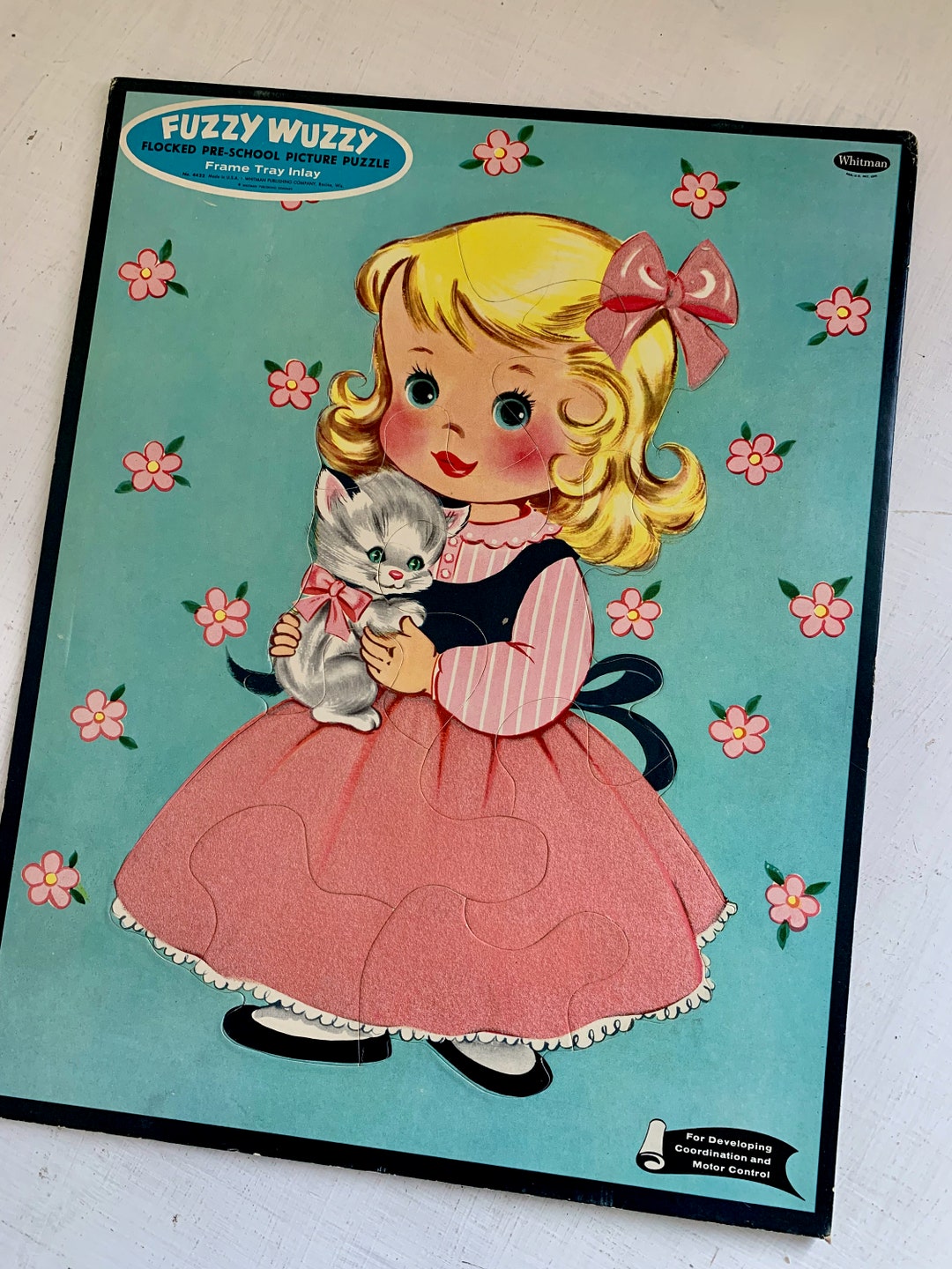 Vintage Whitman Puzzle Fuzzy Wuzzy Flocked Girl and Kitten - Etsy