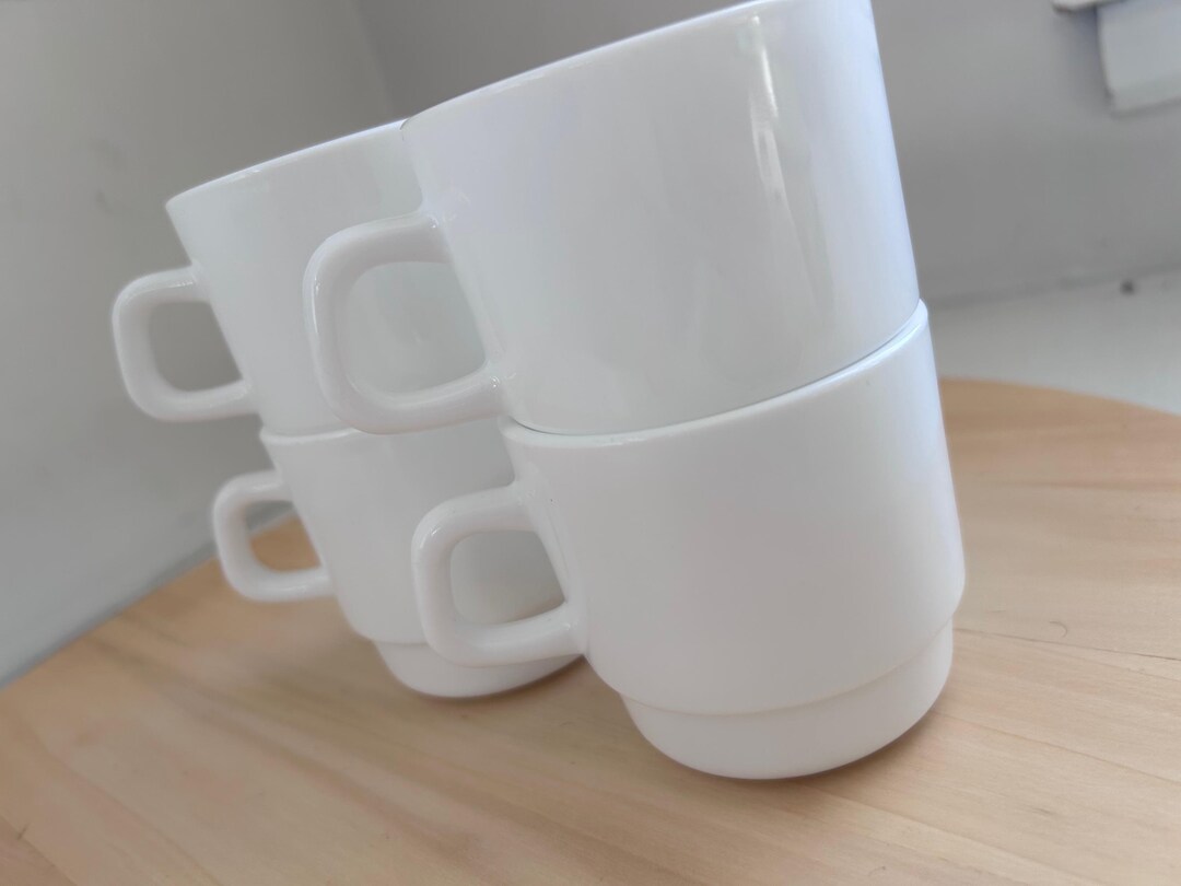 Arcopal White Mugs Stacking Set of Four Glass White Made in France - Etsy