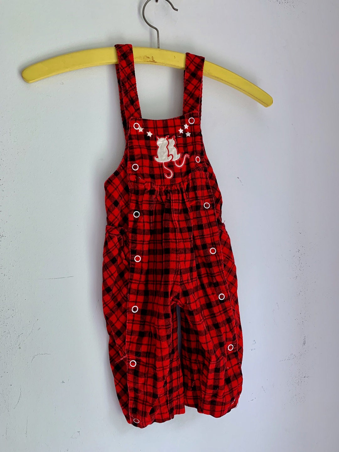 Vintage Plaid Overalls Cat Appliqué 9 to 12 Months Red and Black - Etsy