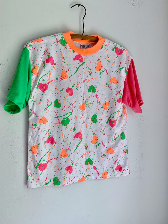 80s Neon Paint Splatters Screen Stars T-Shirt, M, Vin… - Gem