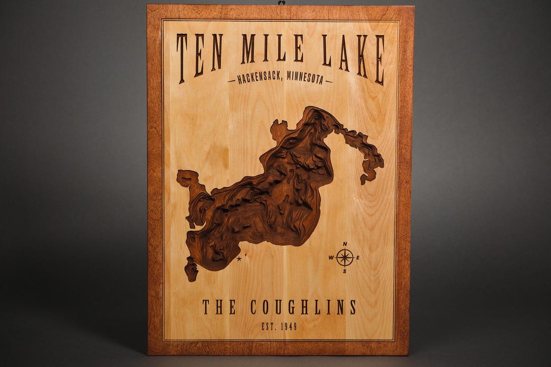 SOLID Wood Lake Depth Contour Maps of ANY Lake - Etsy