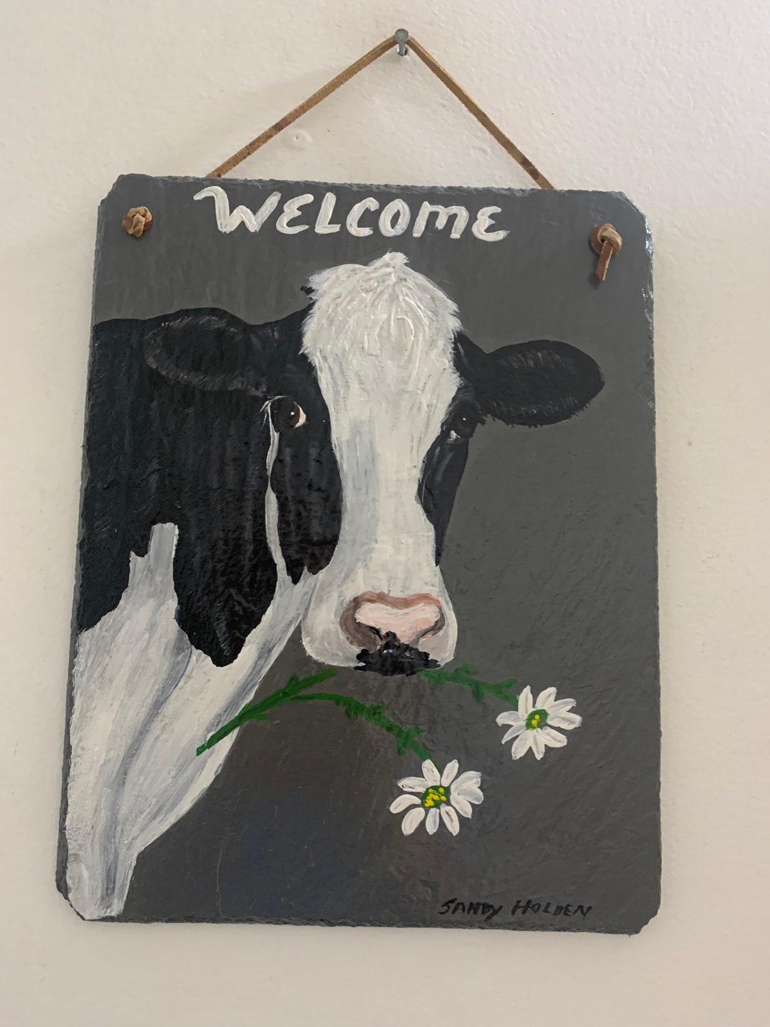 Holstein Cow Welcome Sign on Slate New Handmade - Etsy