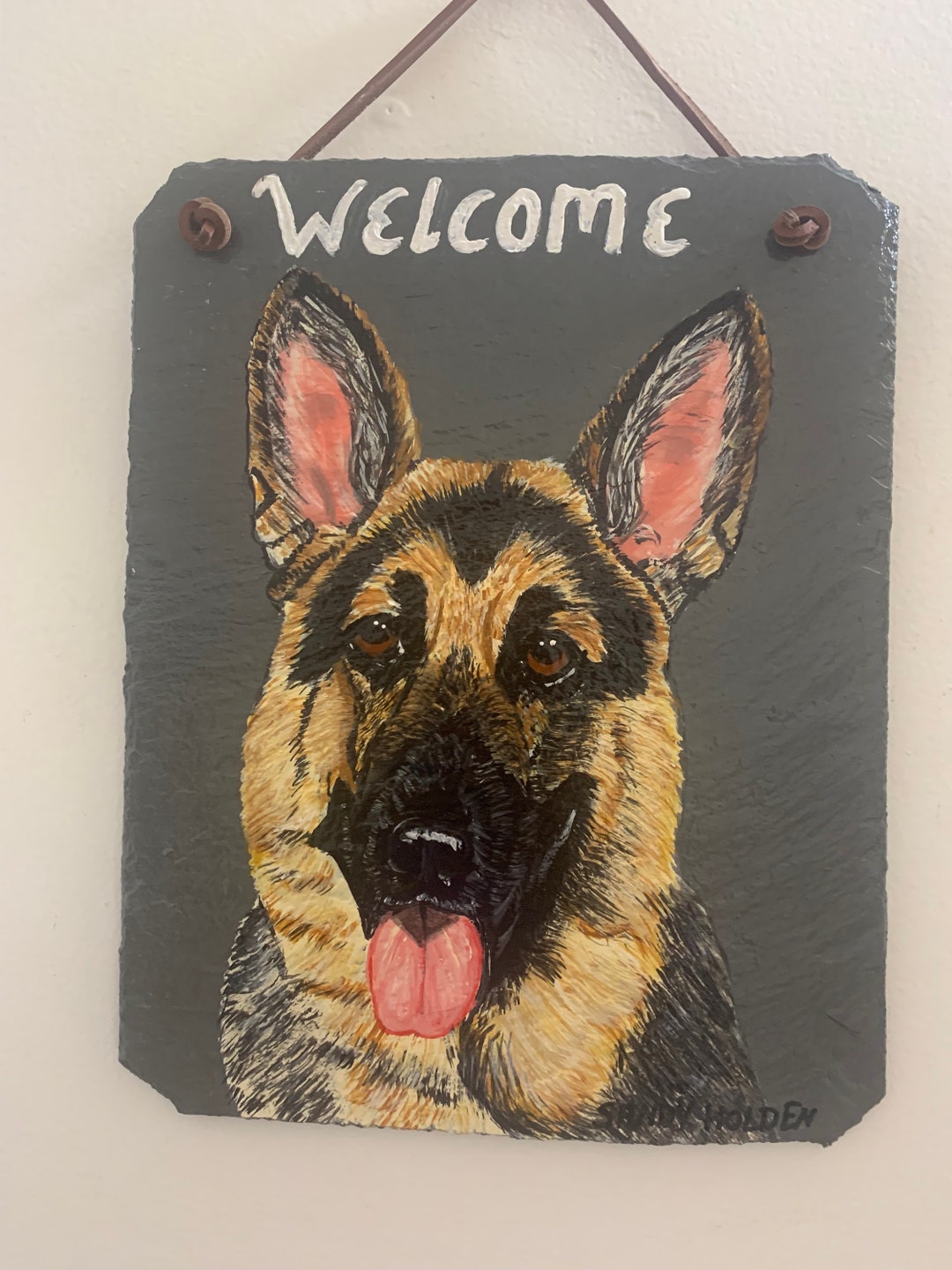 Hand Painted German Shepard Welcome Sign on Slate New - Etsy