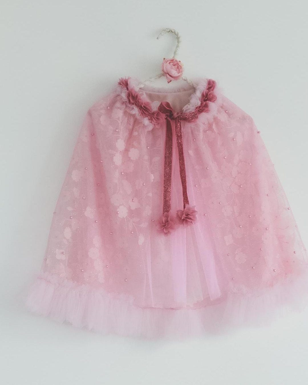 PRINCESS CAPE, Soft Pink Cape, Fairy Cape, Tulle Cape, Pink Flowers ...