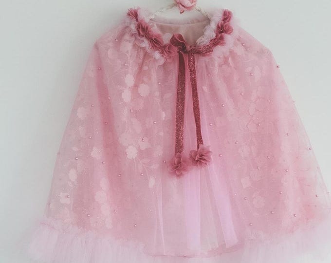 PRINCESS CAPE, Soft Pink Cape, Fairy Cape, Tulle Cape, Pink Flowers ...
