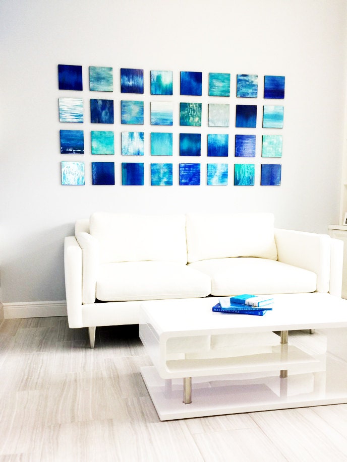 Blue Wall Art Wood Wall Art Modern Wall Sculpture Abstract Painting ...