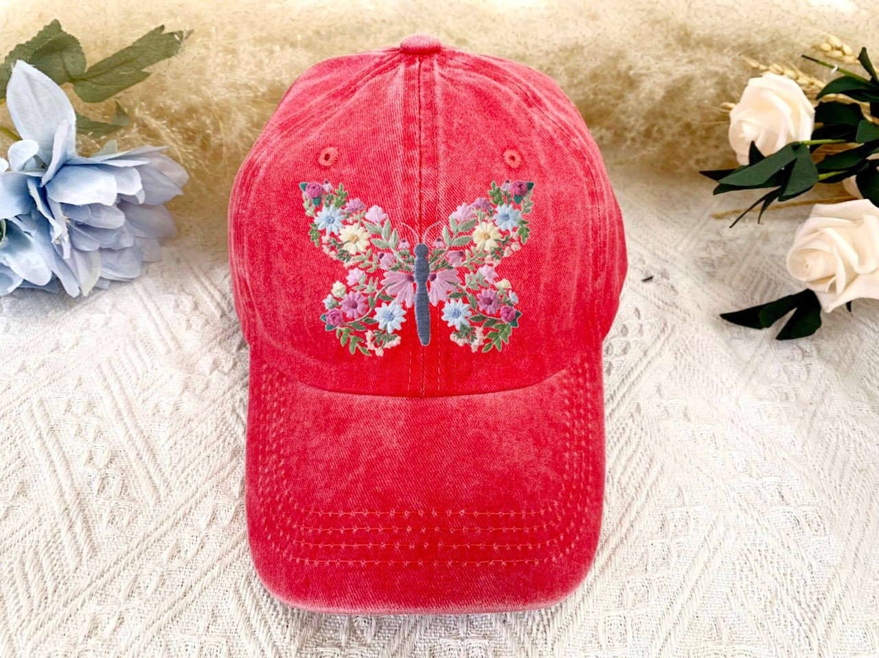 Vintage Butterflies Comfort Color/embroidered Flower Cap/custom ...