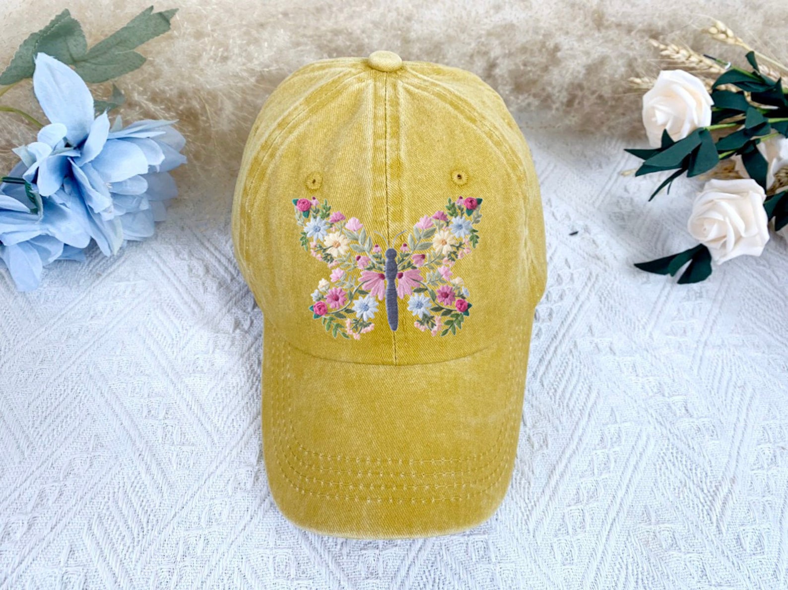 Vintage Butterflies Comfort Color/embroidered Flower Cap/custom ...