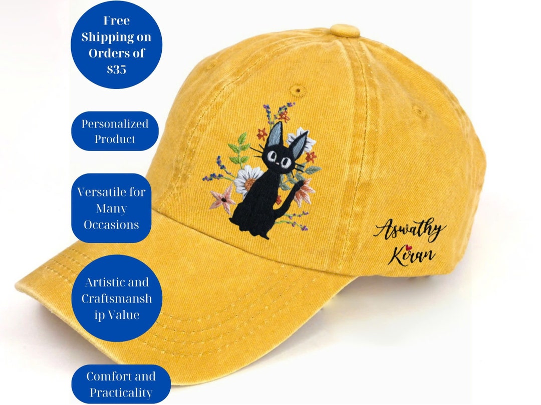 Jiji the Black Cat Embroidered Hat Classic Embroidered Jiji Hat-witch ...