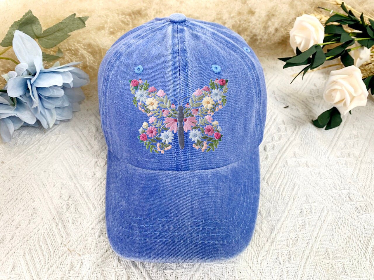 Vintage Butterflies Comfort Color/embroidered Flower Cap/custom ...