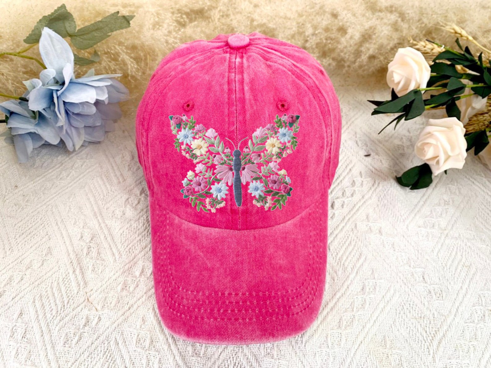 Vintage Butterflies Comfort Color/embroidered Flower Cap/custom ...