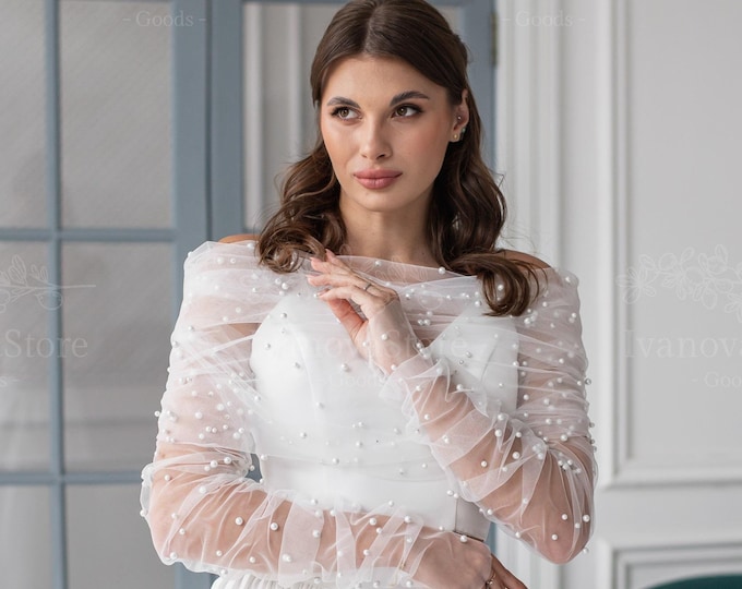 Bridal Topper Long Sleeve, Bridal Topper Beaded, Wedding Dress Cover Up ...