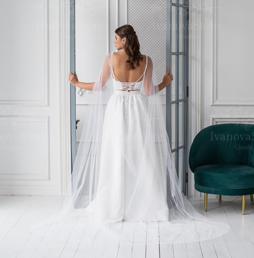 Tulle Cape Veil, Bridal Wings, Pearl Cape Veil, Wedding Wings ...