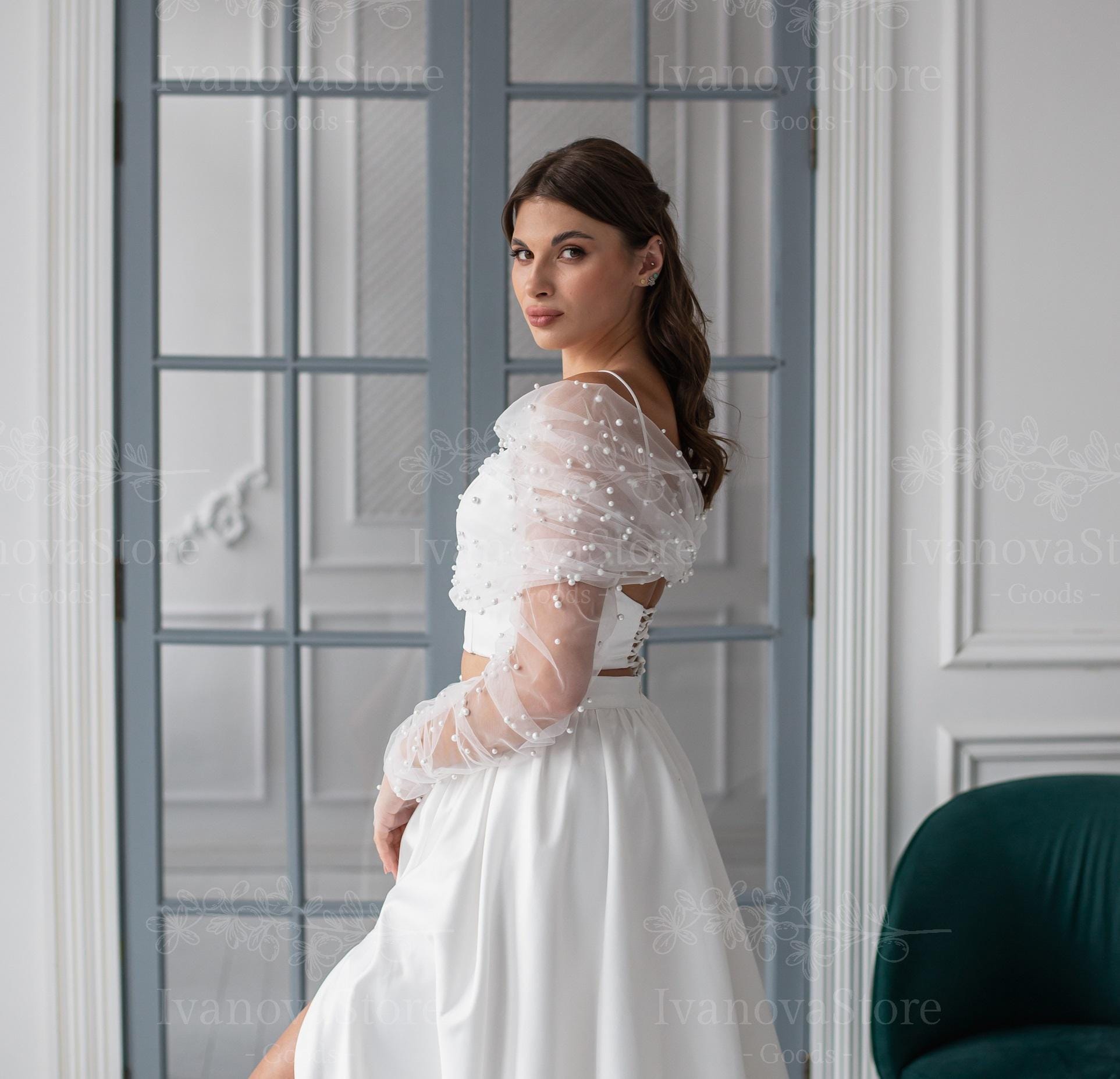 Bridal Topper Long Sleeve, Bridal Topper Beaded, Wedding Dress Cover Up ...