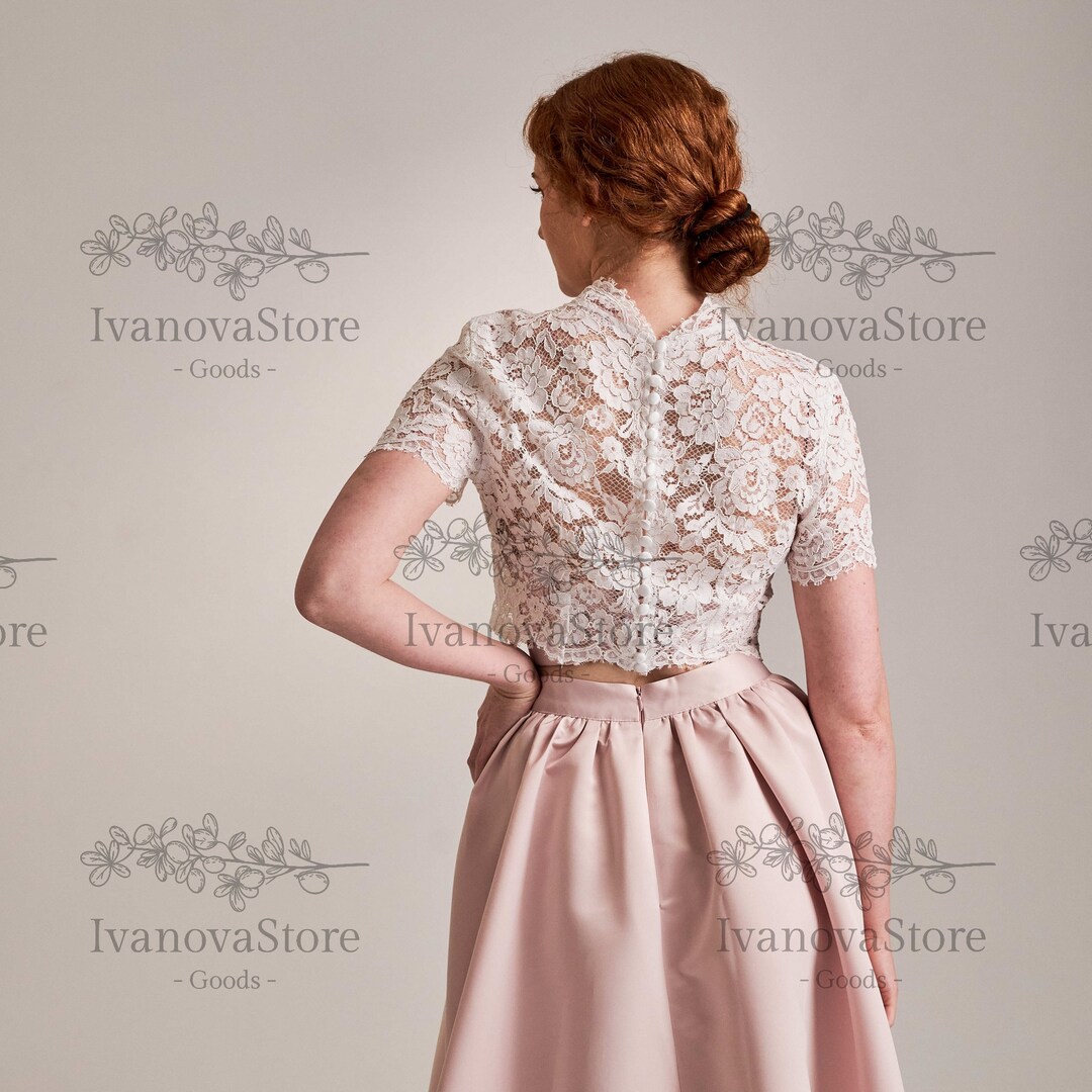 Bridal Crop Top, Lace Bridal Top, Bridal Separates Top Long Sleeve ...
