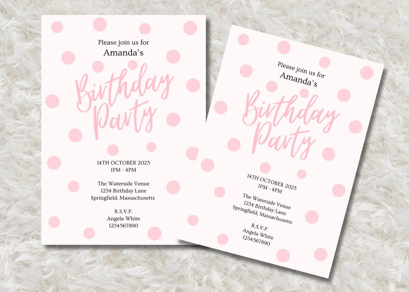 Pink Polka Dot Birthday Invitation Editable Birthday Template Pink ...