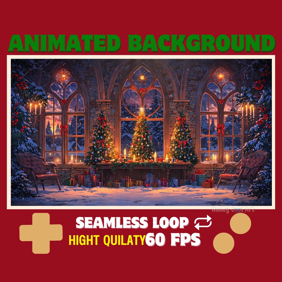 Animated Background, Cozy Christmas Room, Seasonal Christmas Backdrop ...
