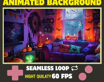 Animated Halloween Background for Twitch, Zoom, Vtuber Cozy Spooky ...