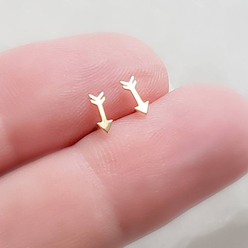 Tiny Gold Arrow Studs Small Stud Earrings Dainty Gold - Etsy