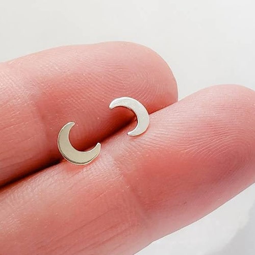 Silver Moon Stud Earrings Tiny Crescent Moons Recycled - Etsy