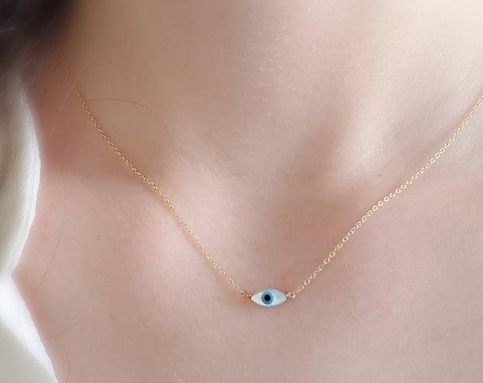 Evil Eye Pearl Necklace / Pearl Evil Eye Necklace / Evil Eye Necklace ...