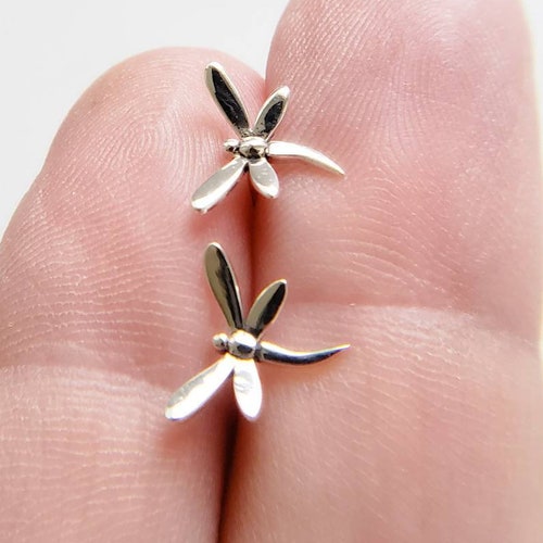 Sterling Silver Dragonfly Stud Earrings Dainty Earrings - Etsy