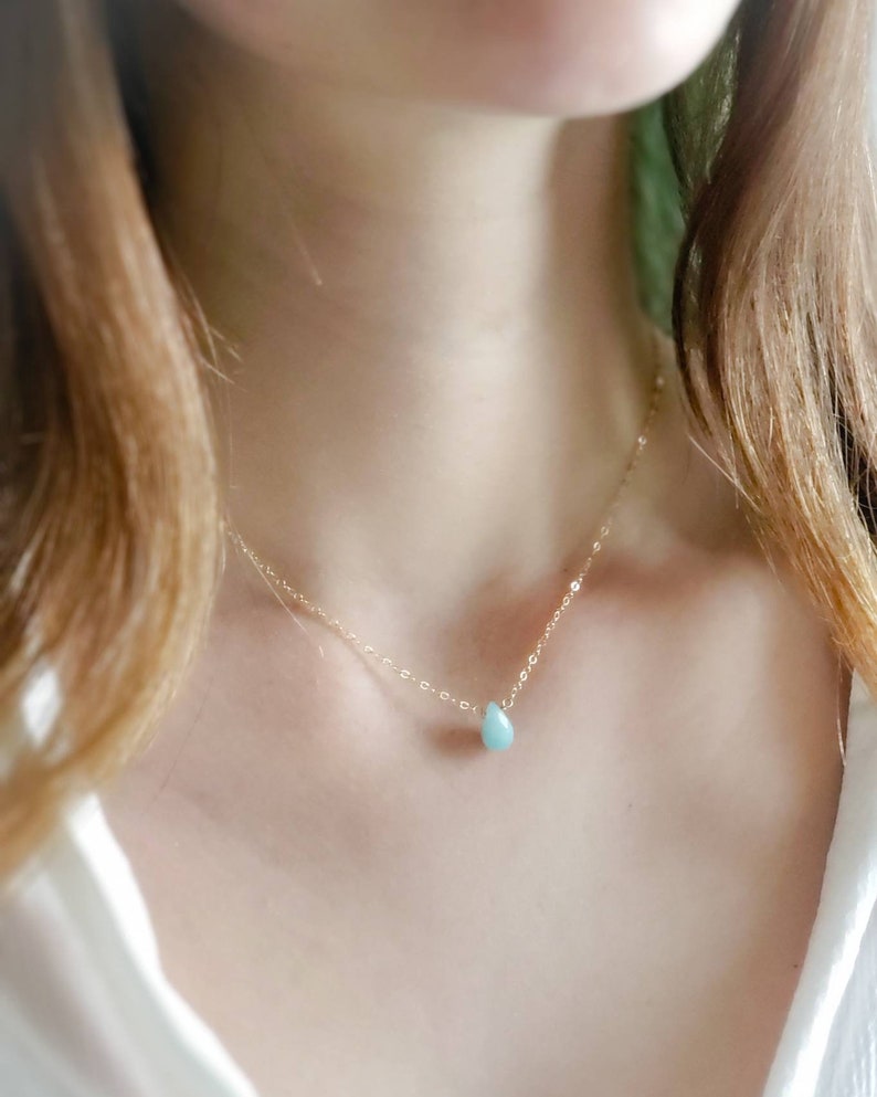 Tiny Amazonite Necklace Pale Blue Gemstone Delicate Gold & | Etsy