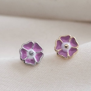 Poppy Nose Stud • Pretty Enameled Flower • Purple Flower Nose Jewelry ...