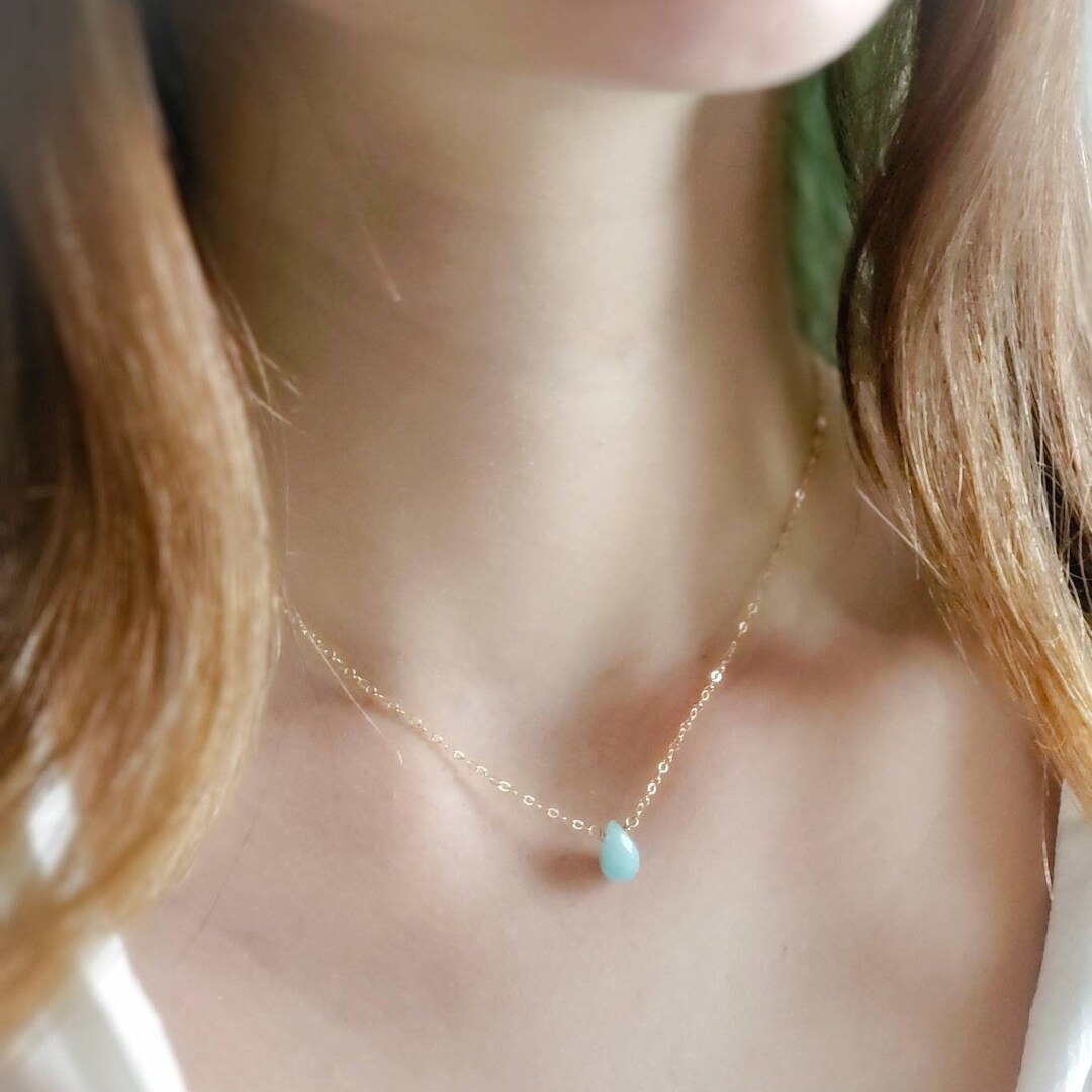 Tiny Amazonite Necklace • Pale Blue Gemstone • Delicate Gold & Aqua ...