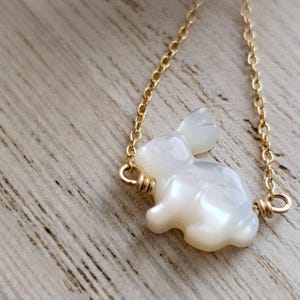 White Rabbit Necklace • Mother of Pearl Bunny Pendant • Good Luck Charm ...