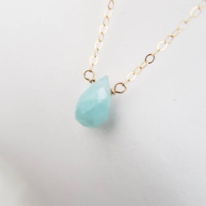 Tiny Amazonite Necklace Pale Blue Gemstone Delicate Gold & Aqua ...
