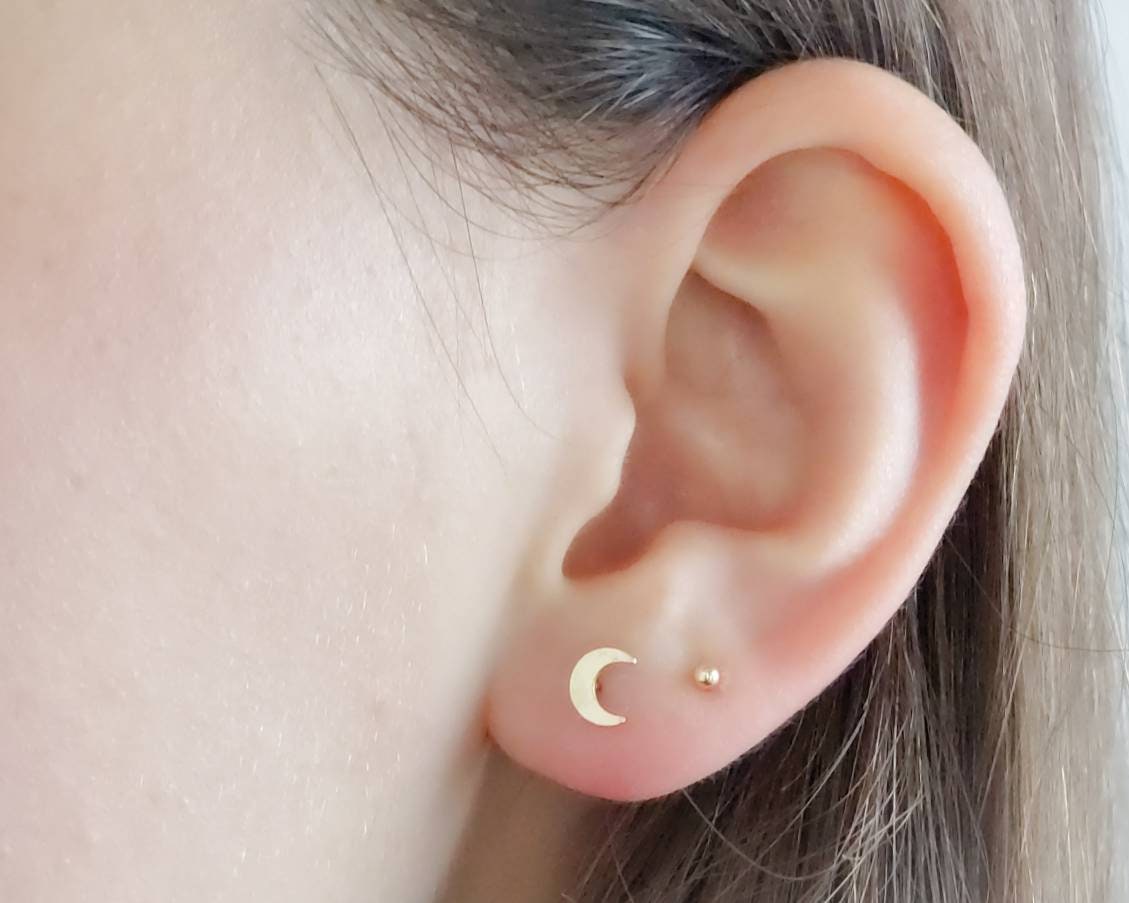 Crescent Moon Studs Tiny Gold Earrings Stud Earrings | Etsy