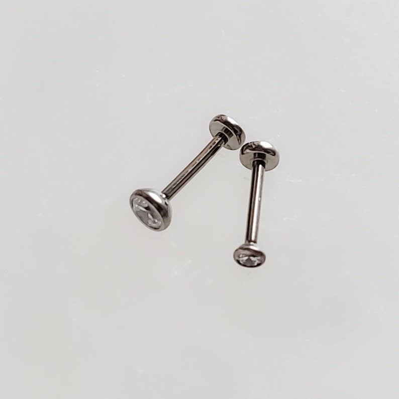 Implant Grade Titanium Flatback Studs With CZ Bezel Set Ball - Etsy