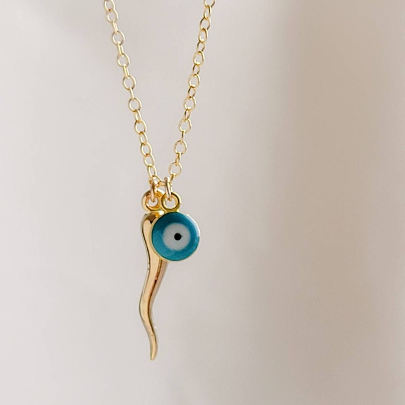 Italian Horn & Evil Eye Necklace Protection Amulets Dainty - Etsy