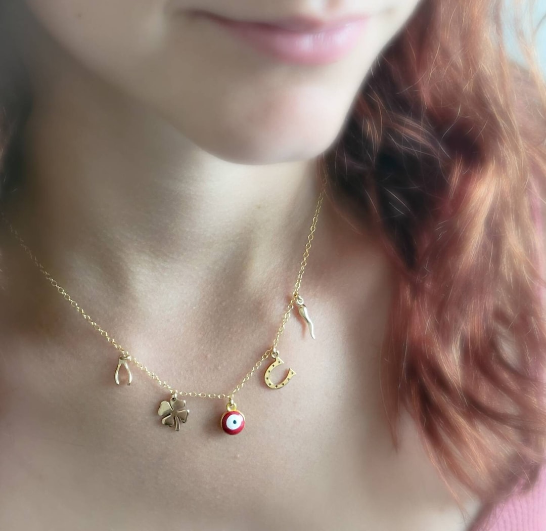 Lucky Charm Necklace • Italian Horn • Evil Eye • Nazar Charm • Tiny ...