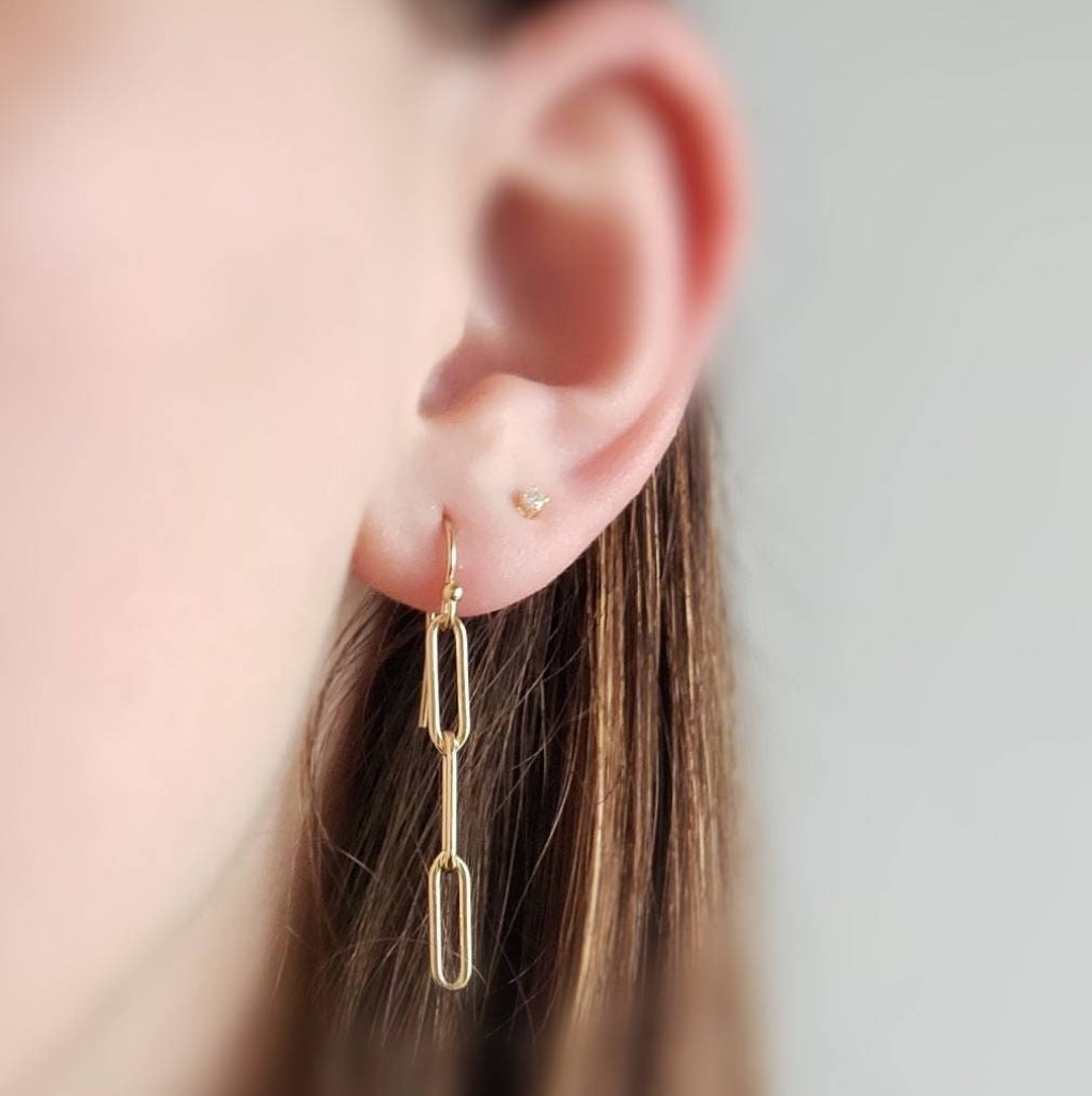 Modern Link Earrings Gold Chain Dangle Earrings Minimalist Gold Drops ...