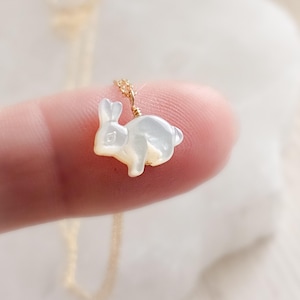 White Rabbit Necklace • Mother of Pearl Bunny Pendant • Good Luck Charm ...