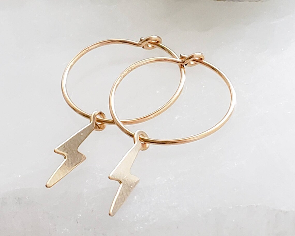 Lightning Bolt Hoops Gold Lightning Bolts Tiny Hoops | Etsy