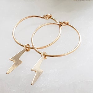 Lightning Bolt Hoops • Gold Lightning Bolts • Tiny Hoops • Thunderbolt ...