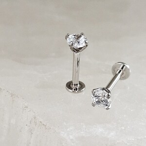 14k Gold & CZ Diamond Flat Back Studs • 18 Gauge Push in Studs • Prong Set Stones • Comfort ...