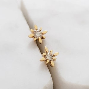 Starburst Diamond Studs • Genuine Diamond Earrings • Dainty Diamond Studs • Compass Rose Studs ...