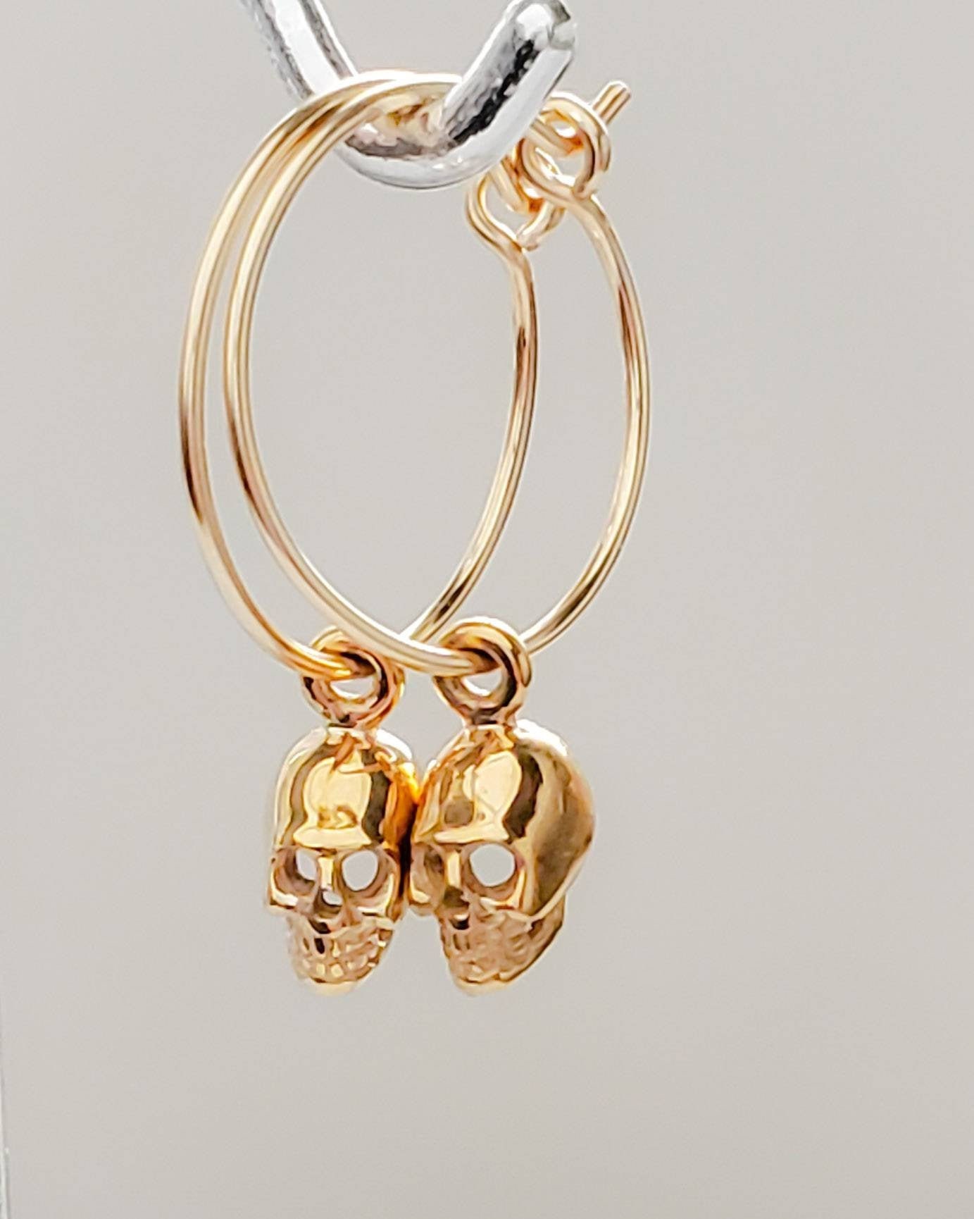Tiny Skull Hoop Earrings Thin Gold Hoops Small Skulls | Etsy
