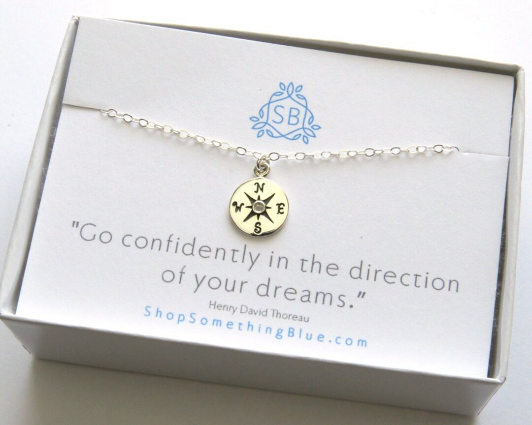Diamond Compass Necklace • North Star Charm • Travel Necklace ...