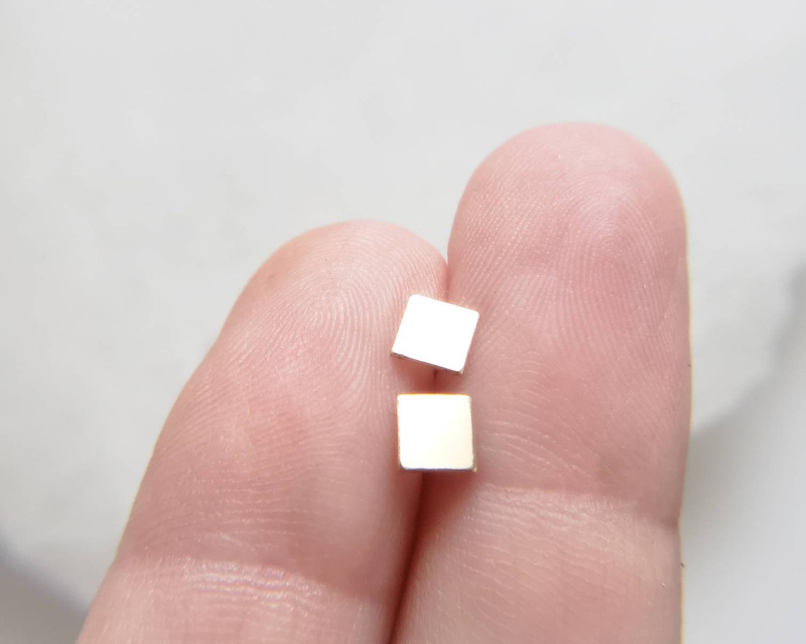 Modern Square Studs Gold Geometric Earrings Minimalist | Etsy