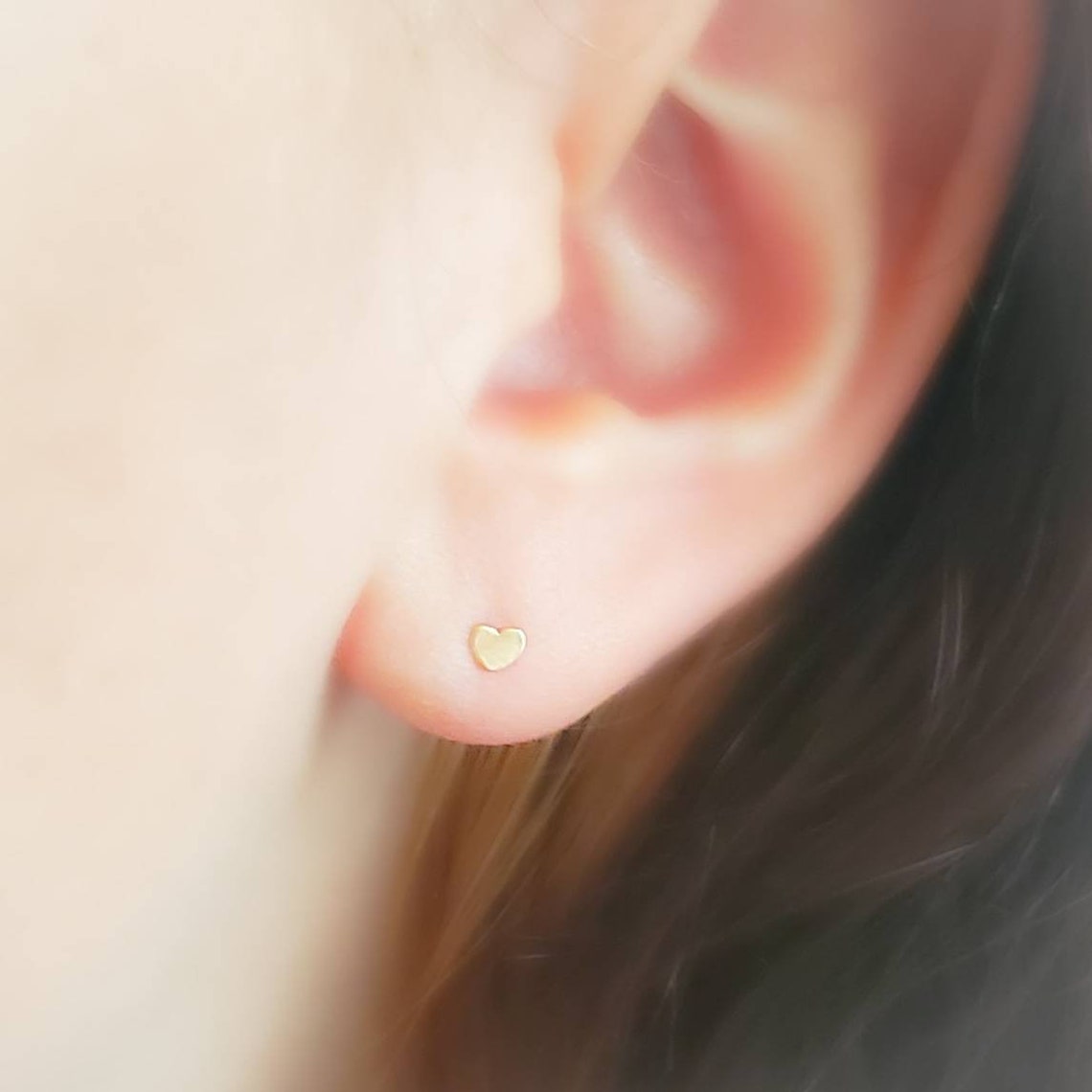 14K Gold Tiny Heart Studs • Tiny Gold Studs • Delicate Stud Earrings • Minimalist Earrings ...
