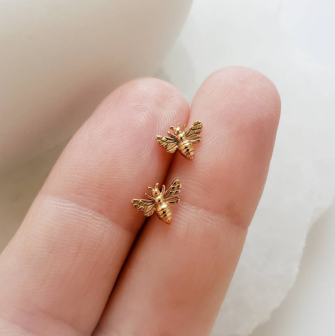 Tiny Honey Bee Studs • Dainty Bee Earrings • Bumble Bee Studs • Tiny ...