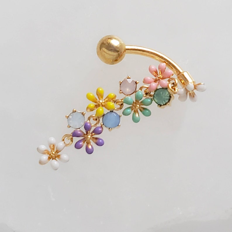 Floral Belly Button Piercing 14 Gauge Enameled Flowers & - Etsy