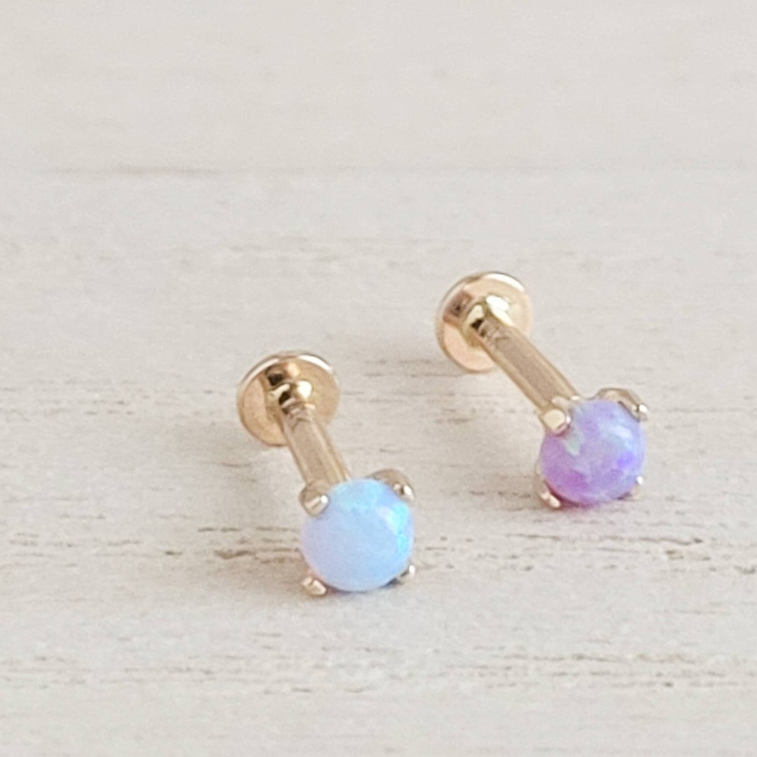 14k Gold Opal Flat Back Studs • 16 Gauge Screw in Earrings • Fire Opal Earrings • Nap Studs ...