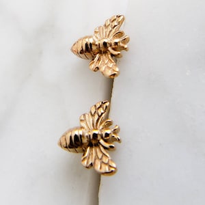 Tiny Honey Bee Studs • Dainty Bee Earrings • Bumble Bee Studs • Tiny Gold Bees • Little Bee ...